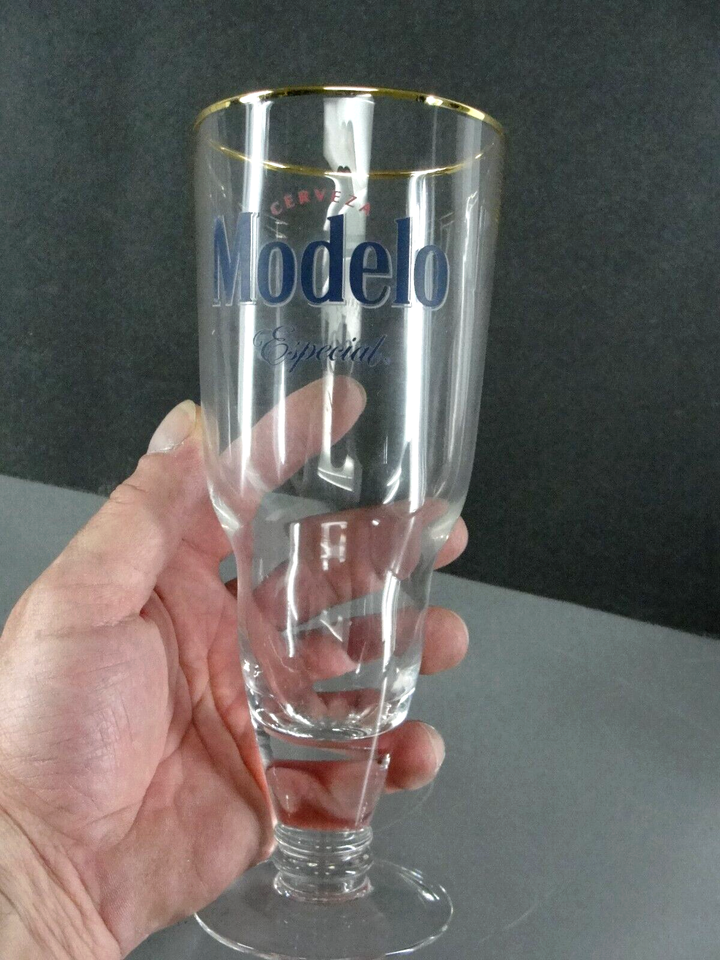 MODELO ESPECIAL 8" BEER PINT DRINKING GLASS 🧉 GOLD RIM BARWARE MANCAVE ...