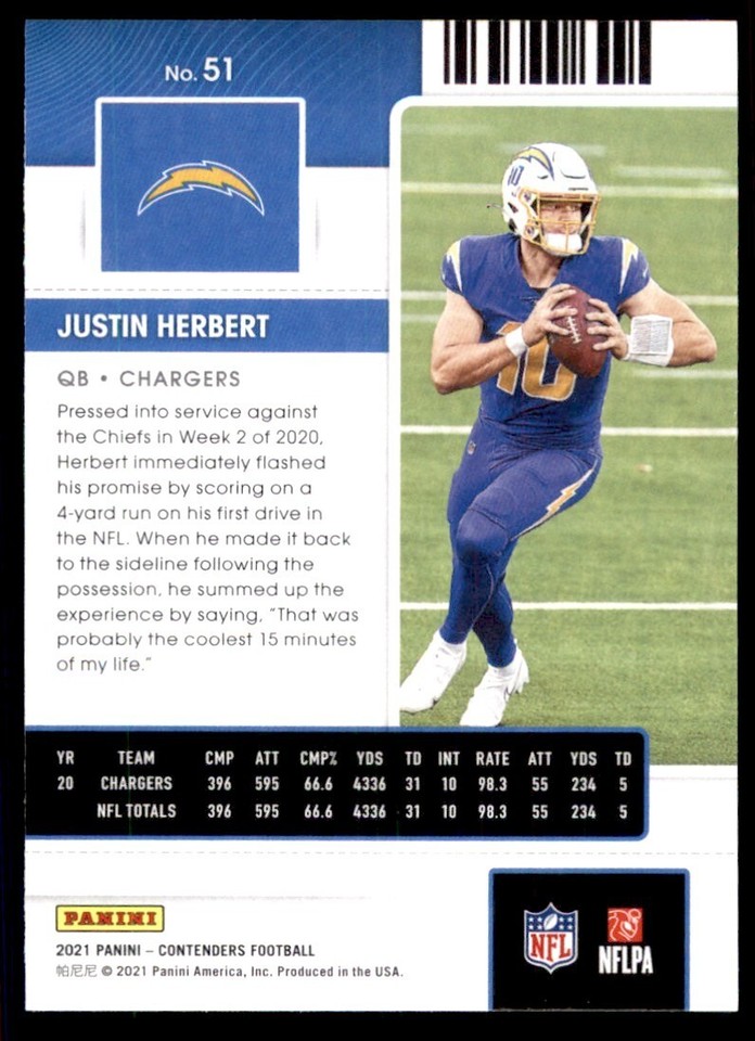 2022 Contenders SEASON TICKET Justin Herbert Los Angeles Chargers #51 ...