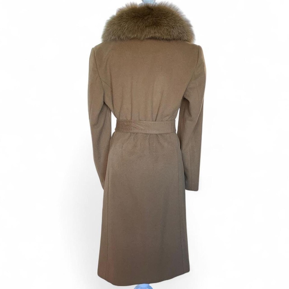 Ellen Tracy Luxury Tan Wool Coat with Removable Fox Fur Collar - Size 8 ...