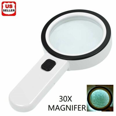30X Jumbo Handheld Magnifying Glass w/ 12 Bright LED Light Illuminated ...