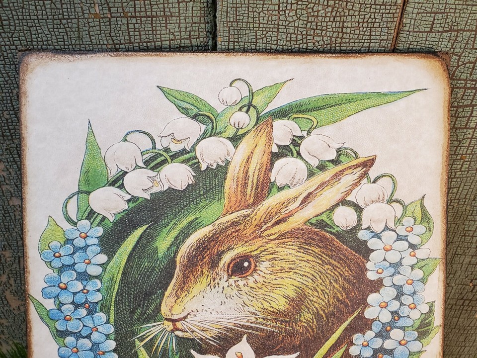 OLD PRIMITIVE ANTIQUE VINTAGE FOLK ART STYLE BUNNY RABBIT EASTER ...
