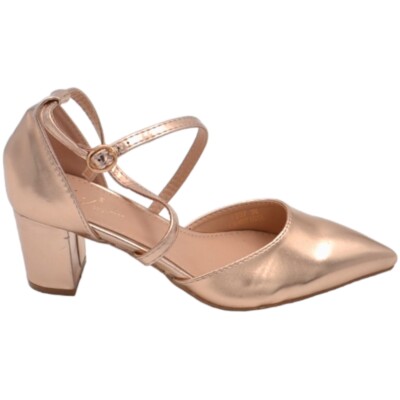 Scarpa decollete' donna a punta satinato oro rosa tacco largo 3 cm ...