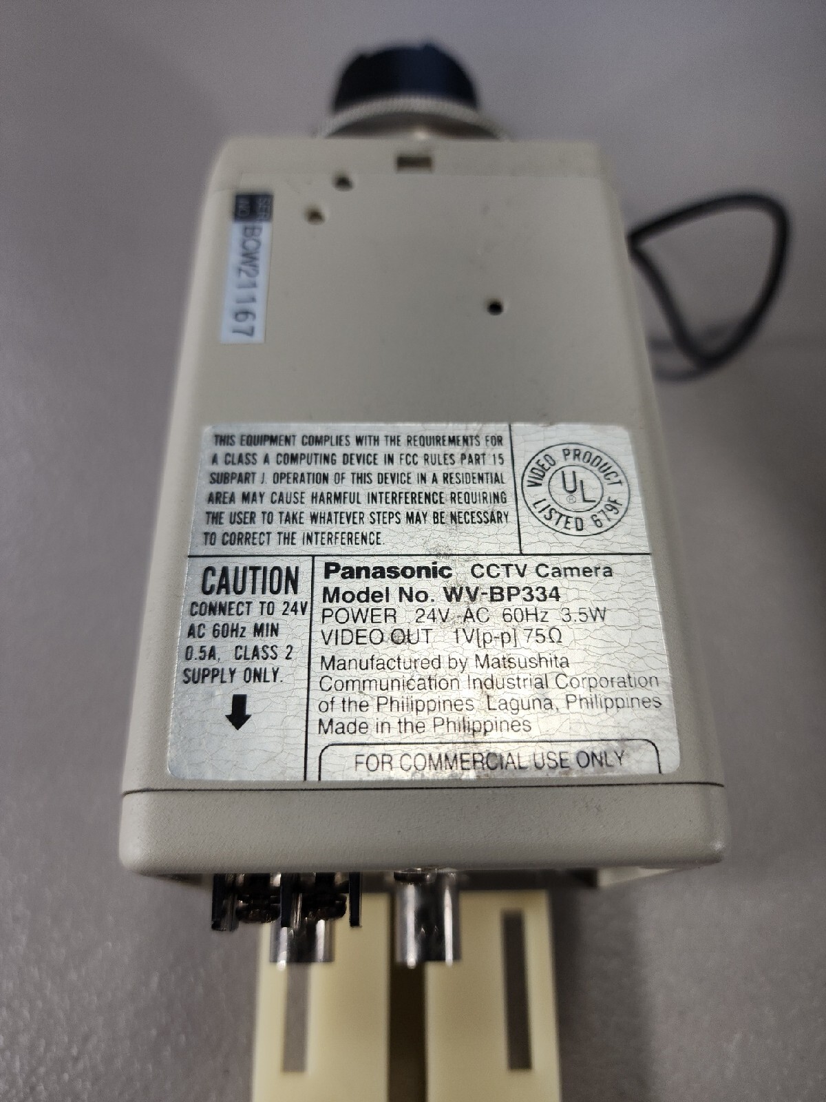 Panasonic WV-BP334 1/3" B&W CCD Surveillance Camera 0.08 Lux, 24 VAC C ...