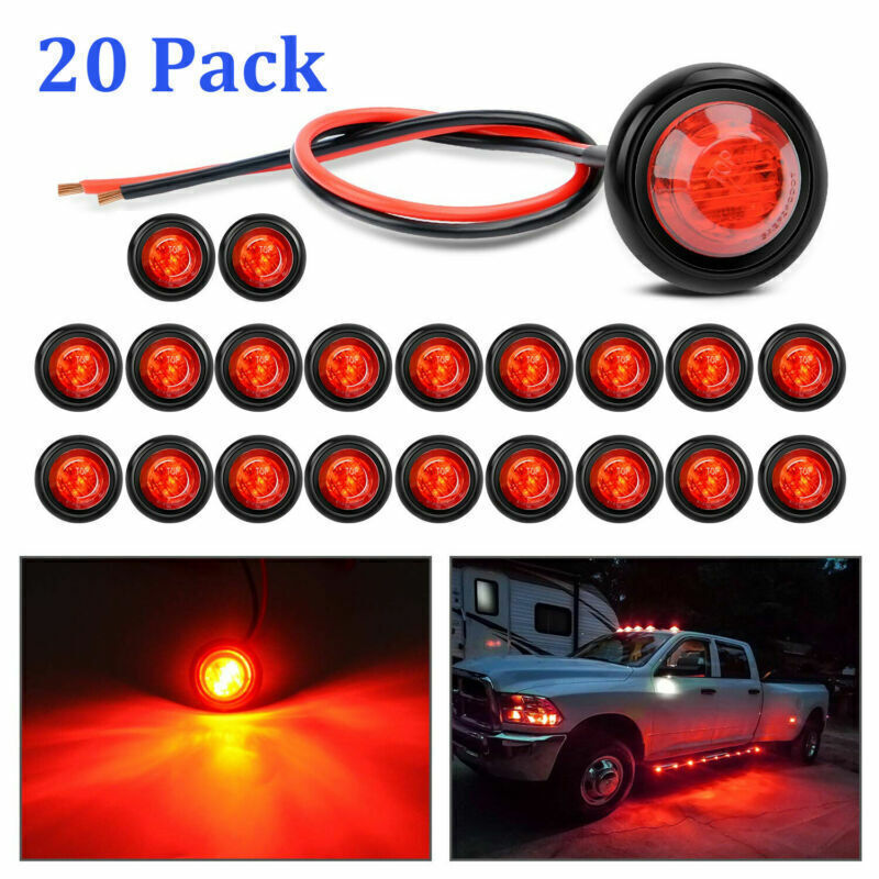 20X 3/4" Red Small Round Side Marker lights Button lamps Truck Lorry RV ...