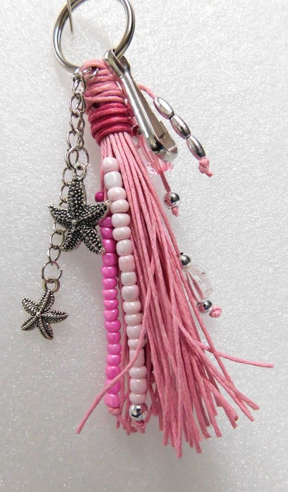 Beaded Tassel Keychain Starfish Pink Dangler Clip Junk Journal Purse | eBay