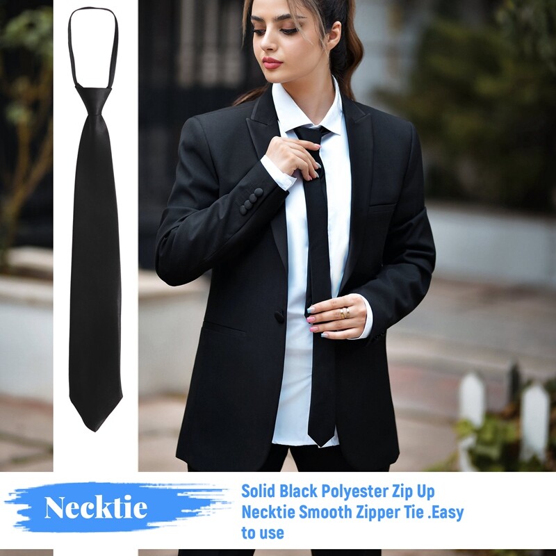 Men Solid Black Polyester Zip Necktie Smooth Zipper Tie G9V57358 | eBay