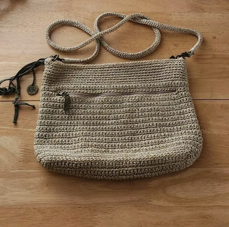The Sak Small Tan Silver Thread Crochet Sequins Crossbody Purse | eBay