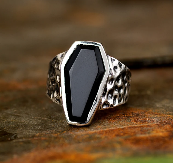 Gothic Coffin Rings Black Onyx Ring Men Sterling Silver Mans Rings Stone Ring | eBay