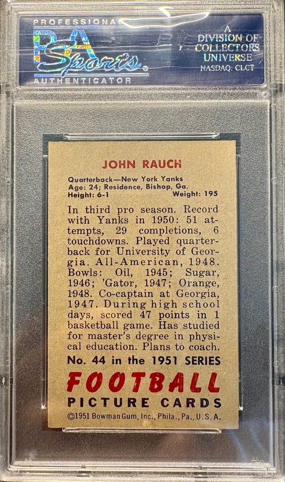 1951 BOWMAN FOOTBALL CARD # 44 JOHN RAUCH-PSA 7 NEAR MINT | eBay