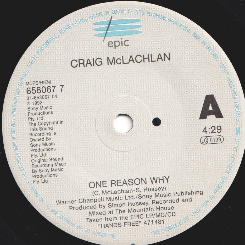 Craig McLachlan One Reason Why 7" vinyl Netherlands Epic 1992 in pic ...