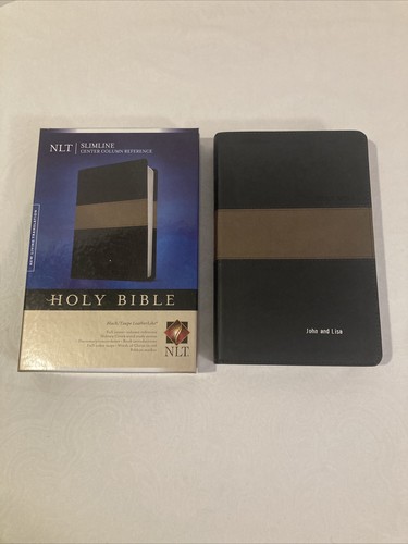 NLT Slimline Center Column Reference Bible - Black / Taupe LeatherLike ...