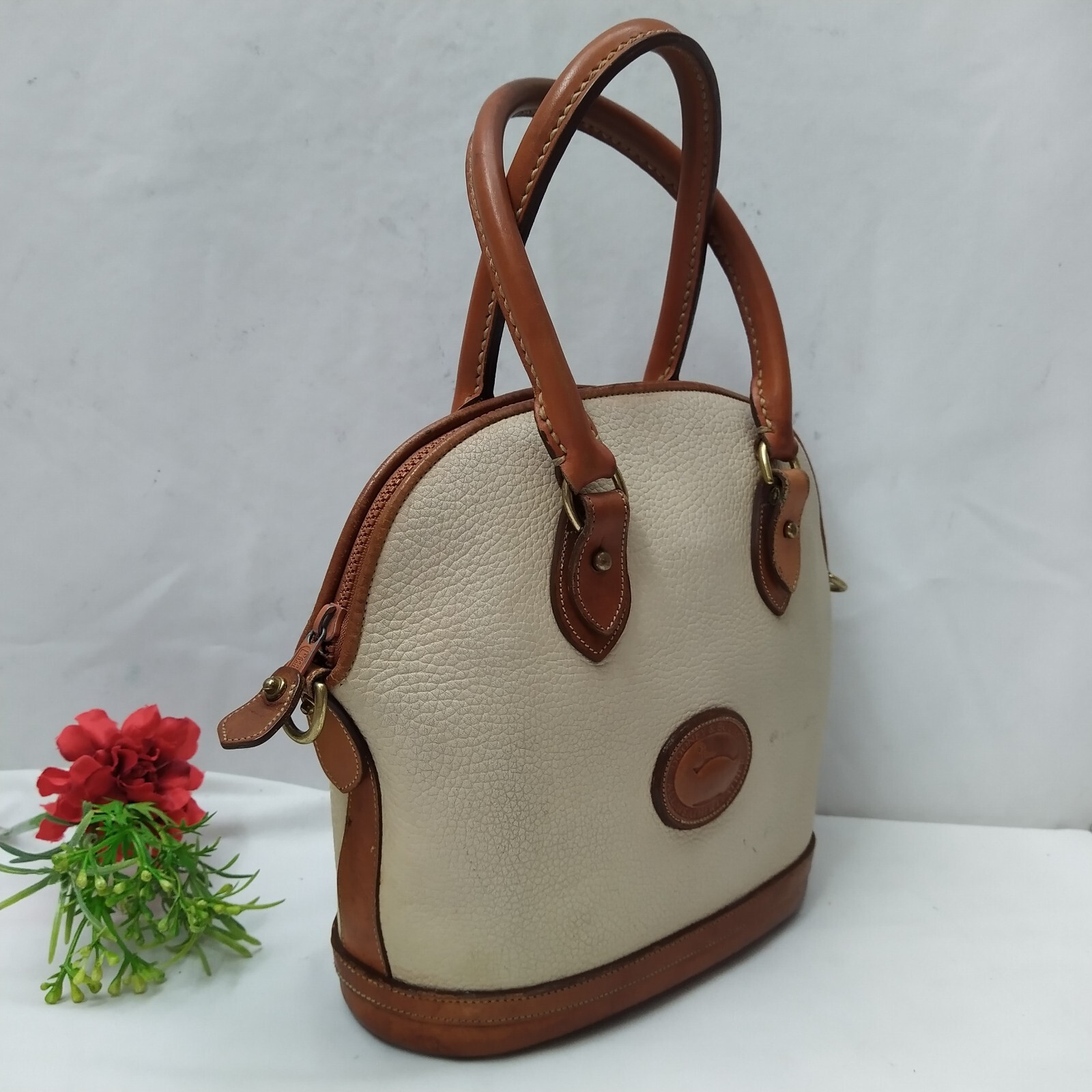 Dooney & Bourke Ivory Pebbled Leather Dommed Double Handle Zipper ...