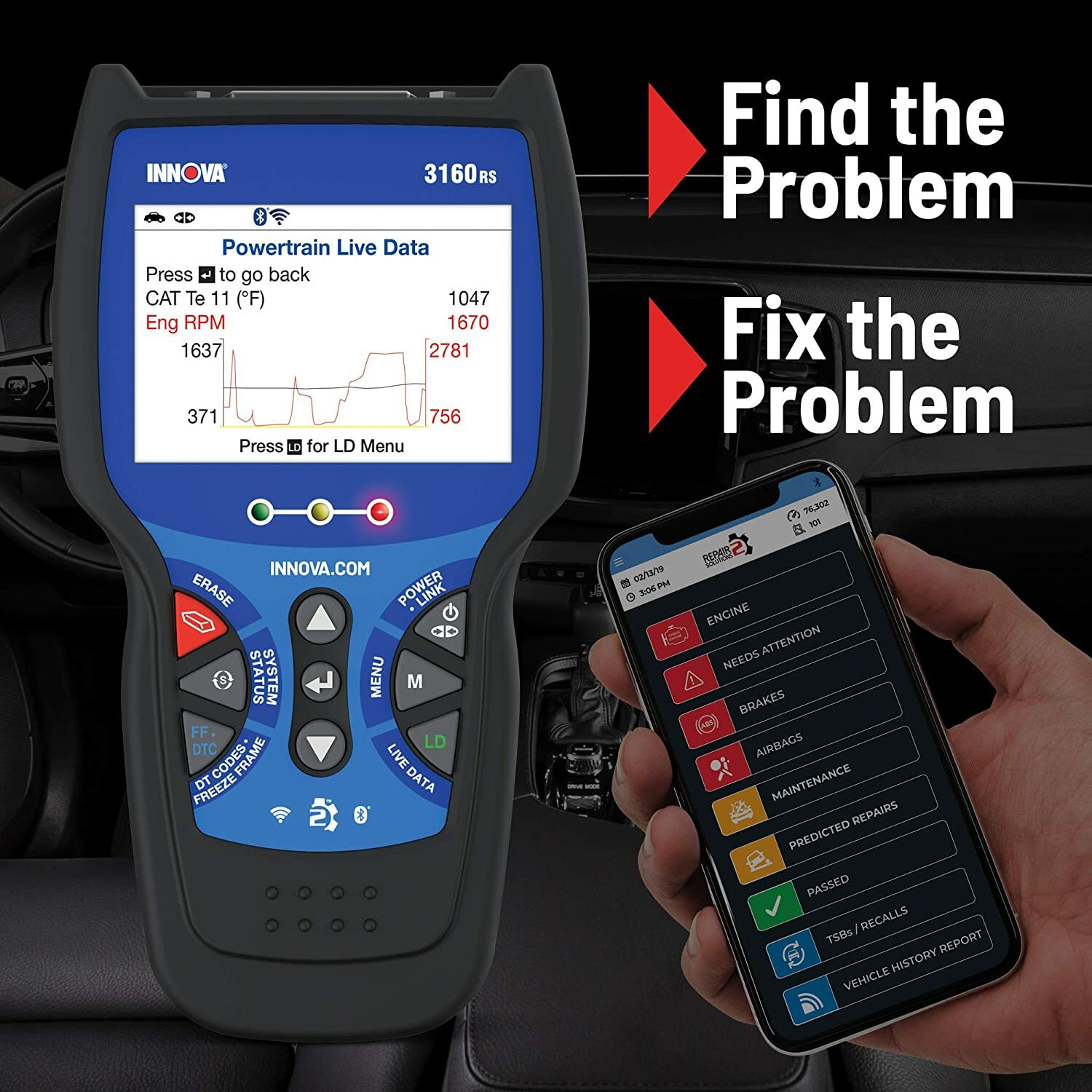 INNOVA 3160RS SCANNER DIAGNOSTIC SCAN TOOL CODE READER OBD2 ABS SRS ...