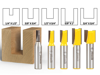 5 Bit Straight & Dado Router Bit Set - 1/2" Shank - Yonico 14522 | eBay