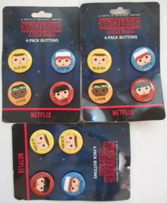 Stranger Things 4-pack buttons set of 3 Netflix Eleven Dustin Lucas ...