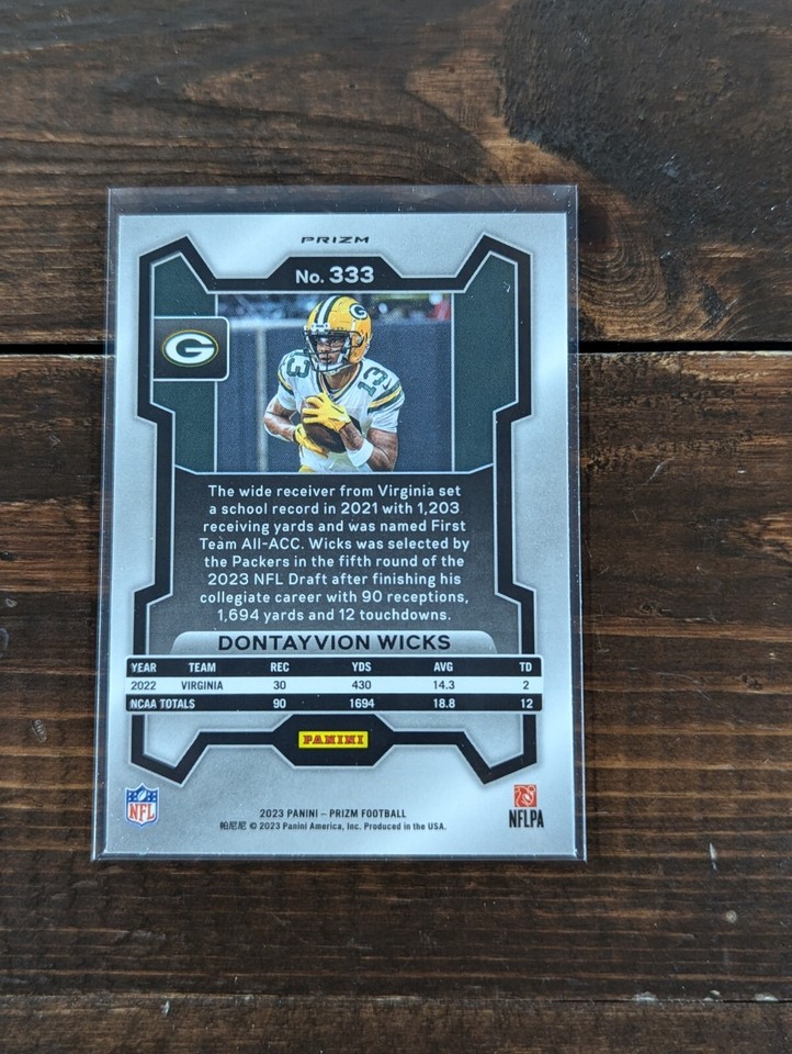 2023 Dontayvion Wicks Panini Prizm RC Green Wave Prizm #333 Packers ...