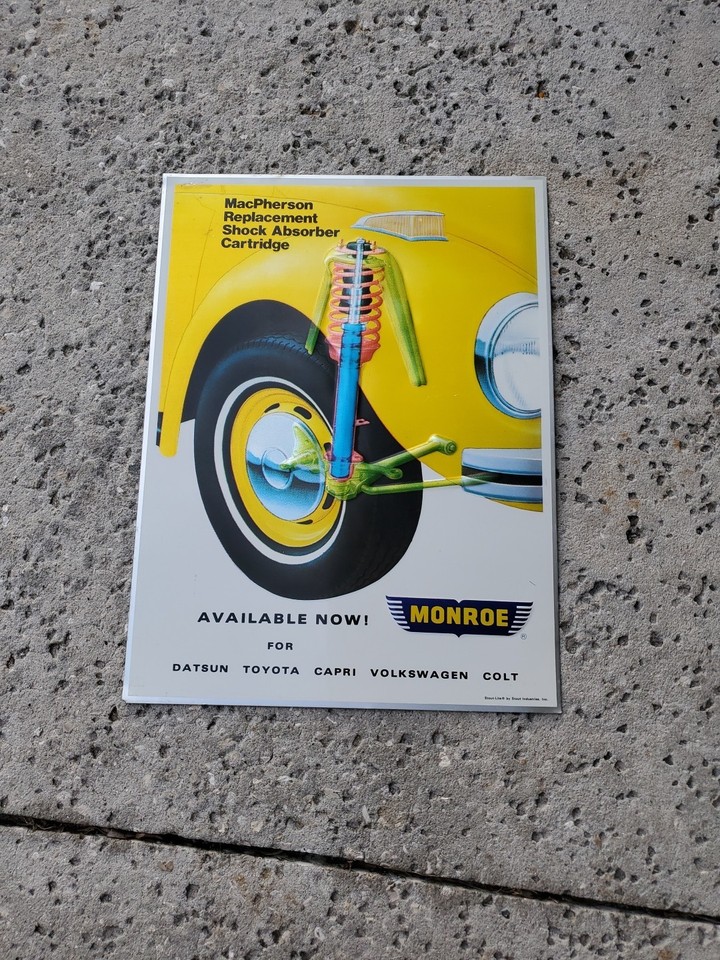 c.1970s Original Vintage Monroe Shocks Sign Metal Embossed VW Beetle ...