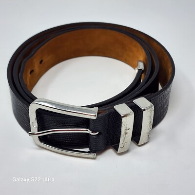 VTG Remo TULLIANI Italian Calfskin Embossed Black Leather Men's Belt 48 ...