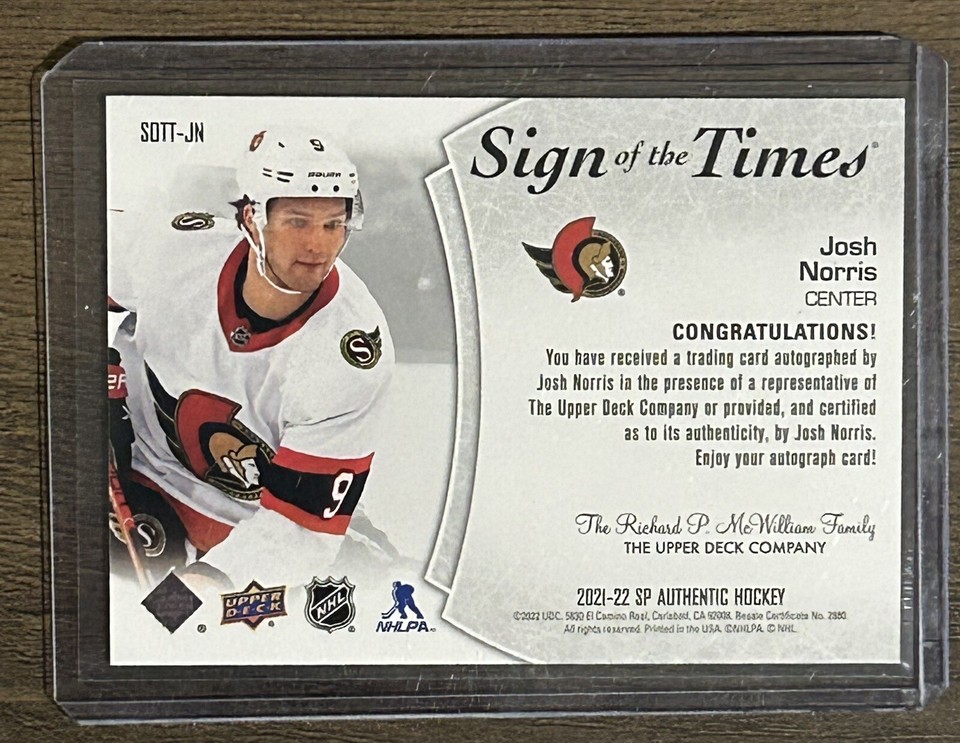 2021-22 SP AUTHENTIC JOSH NORRIS SIGN OF THE TIMES AUTOGRAPH | eBay