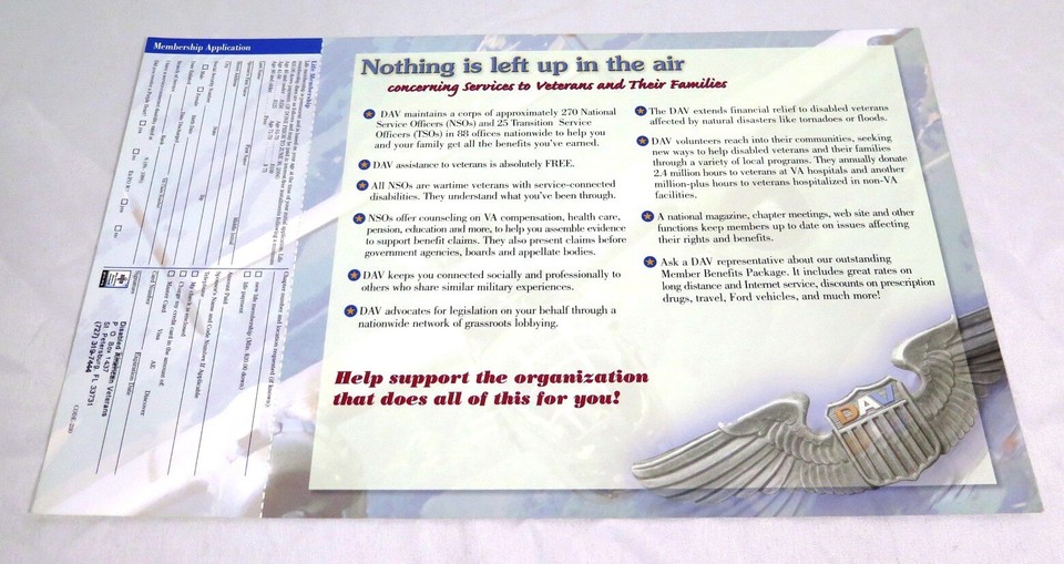 Disabled American Veteran (DAV) Benefits Flyer & Membership Application ...
