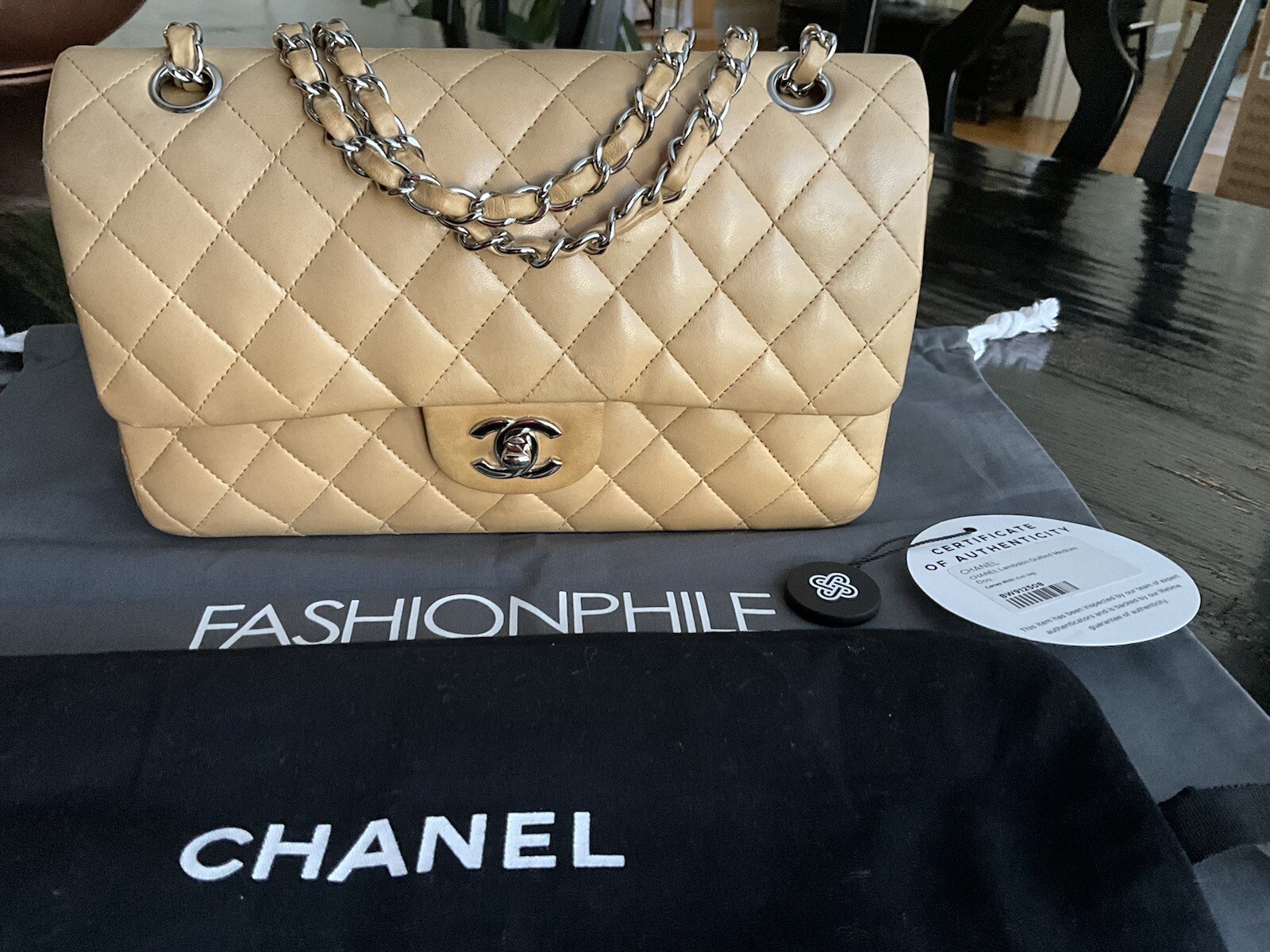 CHANEL Classic Beige Quilted Lambskin Silver Hardware… - Gem