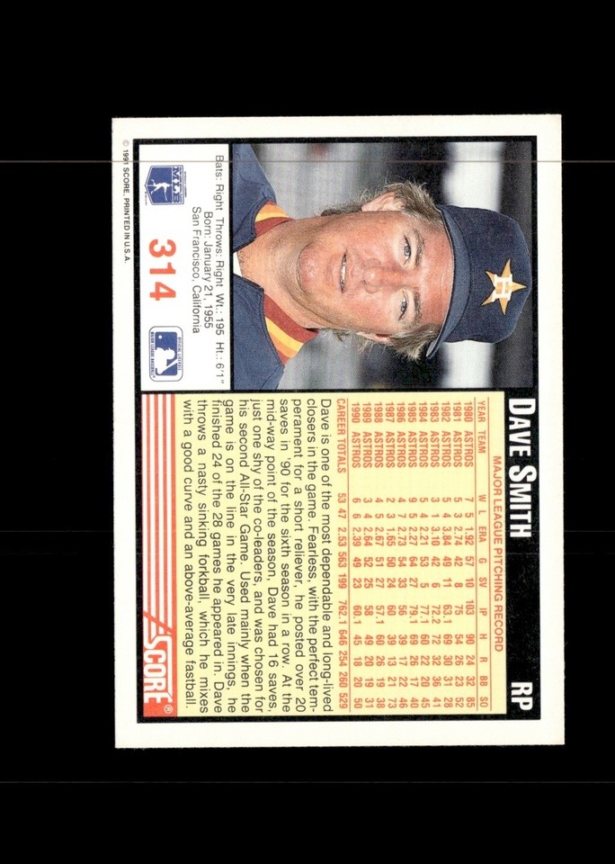 1991 Score - Dave Smith #314 | eBay