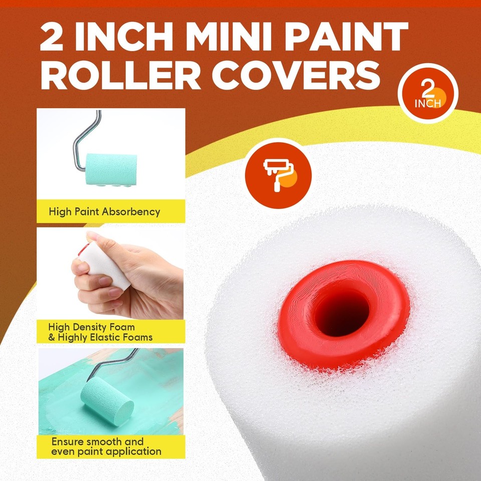 30 Pack 2 Inch Paint Roller Kit, 24 Pcs Small Paint Roller Covers with ...
