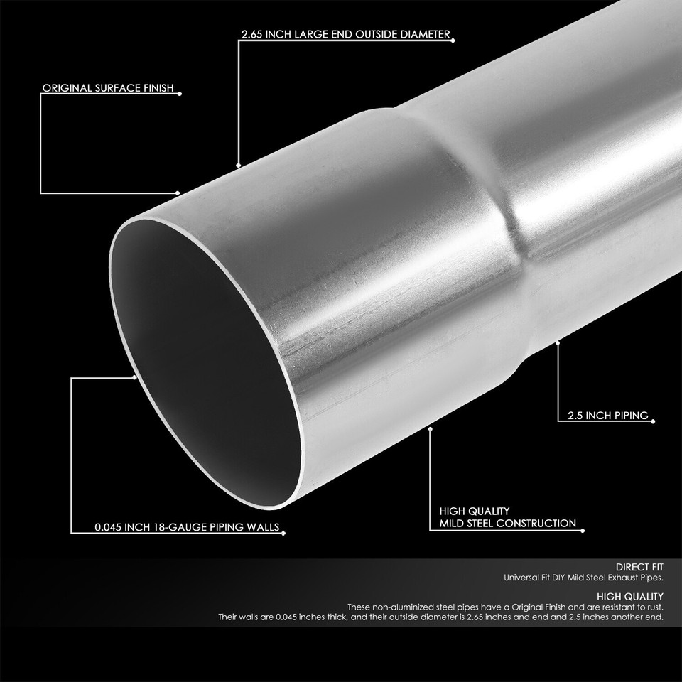 2.5" Inch OD Custom 18" Length Mild Steel Straight Exhaust Pipe Tube ...