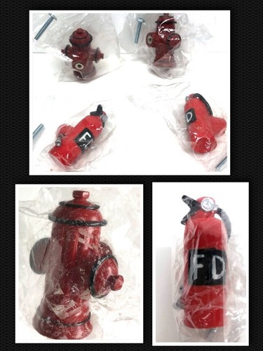 Fireman Lot of 4 Plastic Red Hydrant Fire Extinguisher Drawer Knobs ...