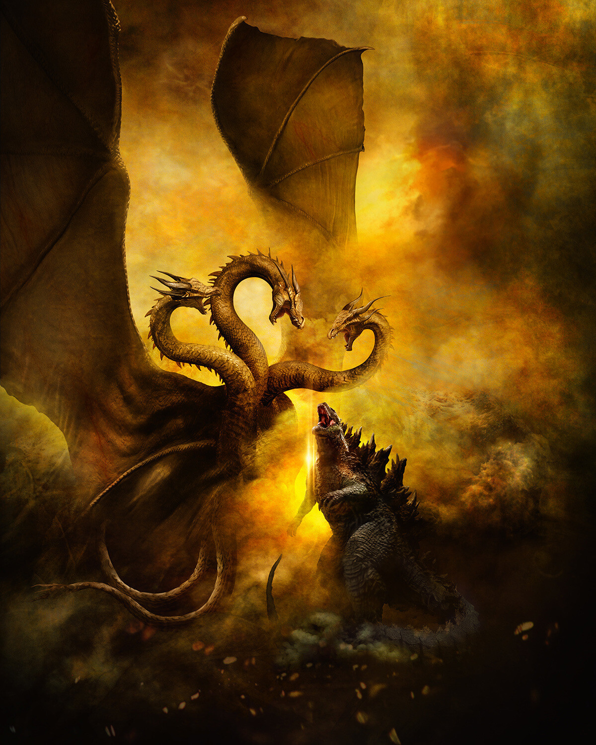 Godzilla vs. King Ghidorah Original Art print by Scott Harben ...