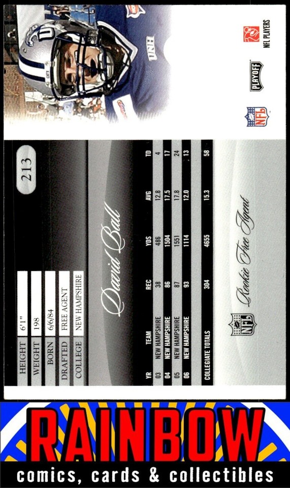2007 Playoff Prestige #213 David Ball Rookie New Hampshire Wildcats | eBay