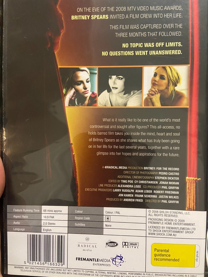 Britney Spears - For The Record region 4 DVD (2008 documentary ...