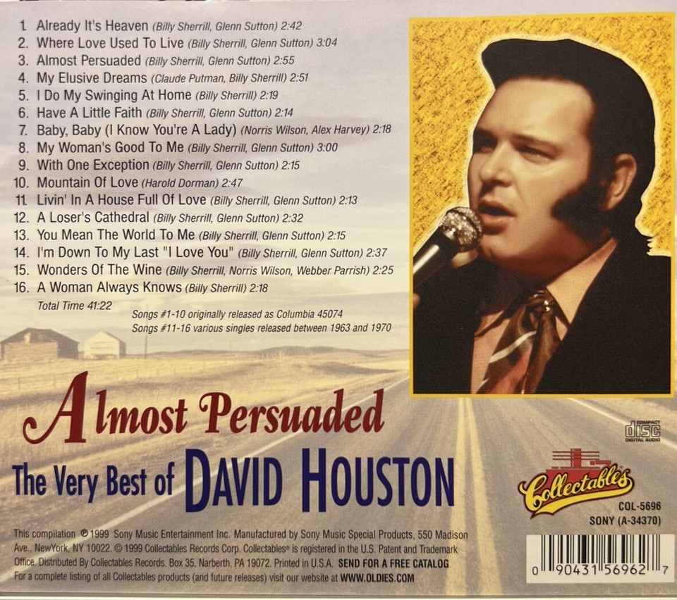 Almost Persuaded The Very Best Of David Houston (CD, 1999, Collectables ...