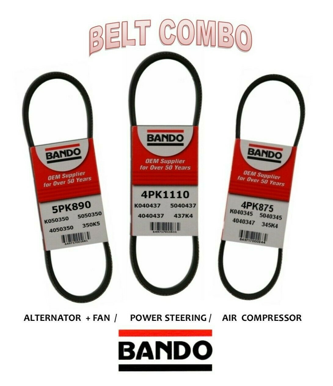 Toyota Tacoma L4 2.4L 1997 BANDO OEM 3Pc Belt AC/PS/ALT 4PK875-4PK1110 ...