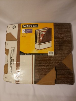 6 Magazine File Boxes Corrugated Cardboard Wood Grain Bankers 4x9 1 ...