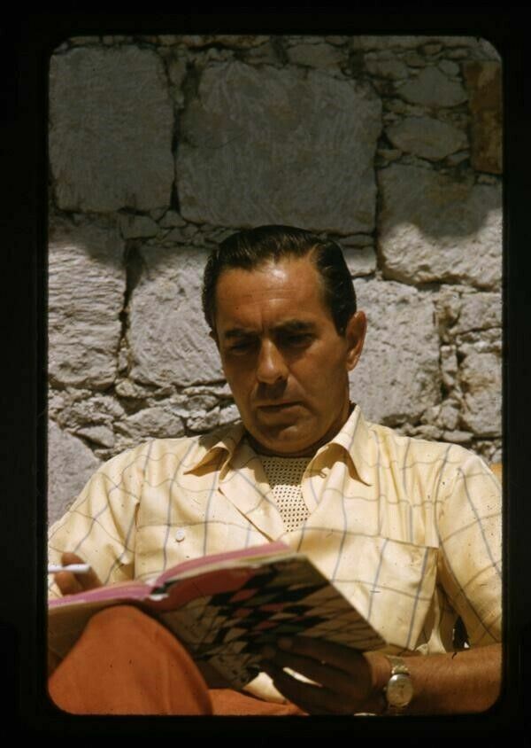 Tyrone Power Vivid Color reading book 1950's Original 35mm Transparency ...