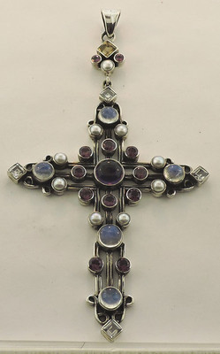 NICKY BUTLER STERLING SILVER MULTI STONE CROSS PENDANT CHARM | eBay