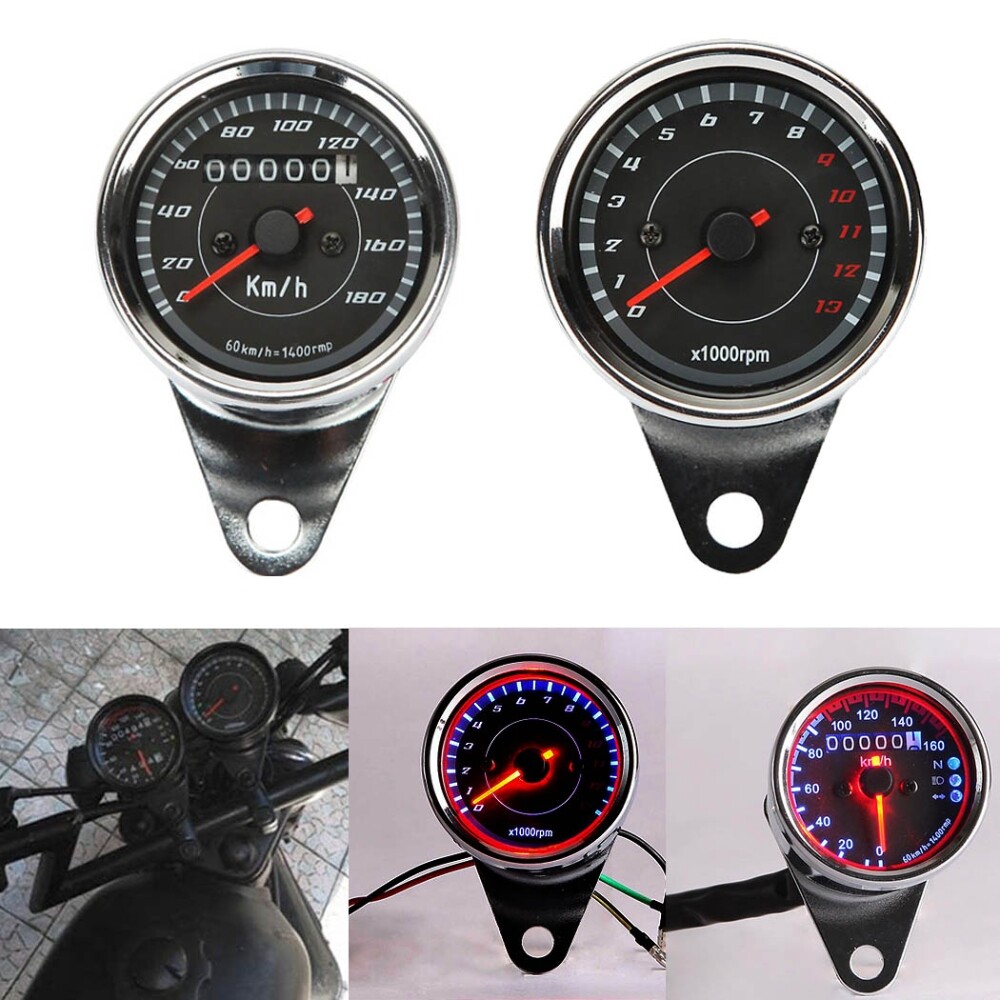 Motorcycle LED Odometer Tachometer Speedometer Speedo Meter For Bobber ...