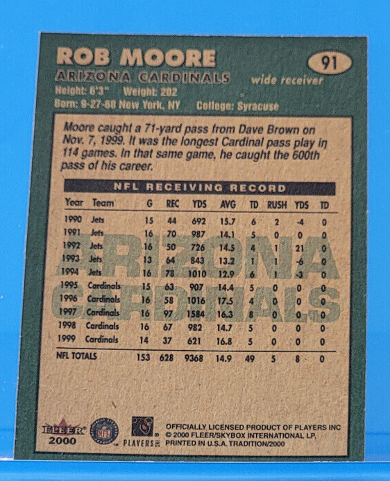Rob Moore, WR - Fleer - Tradition / Skybox - Cardinals, 2000, Tradition ...