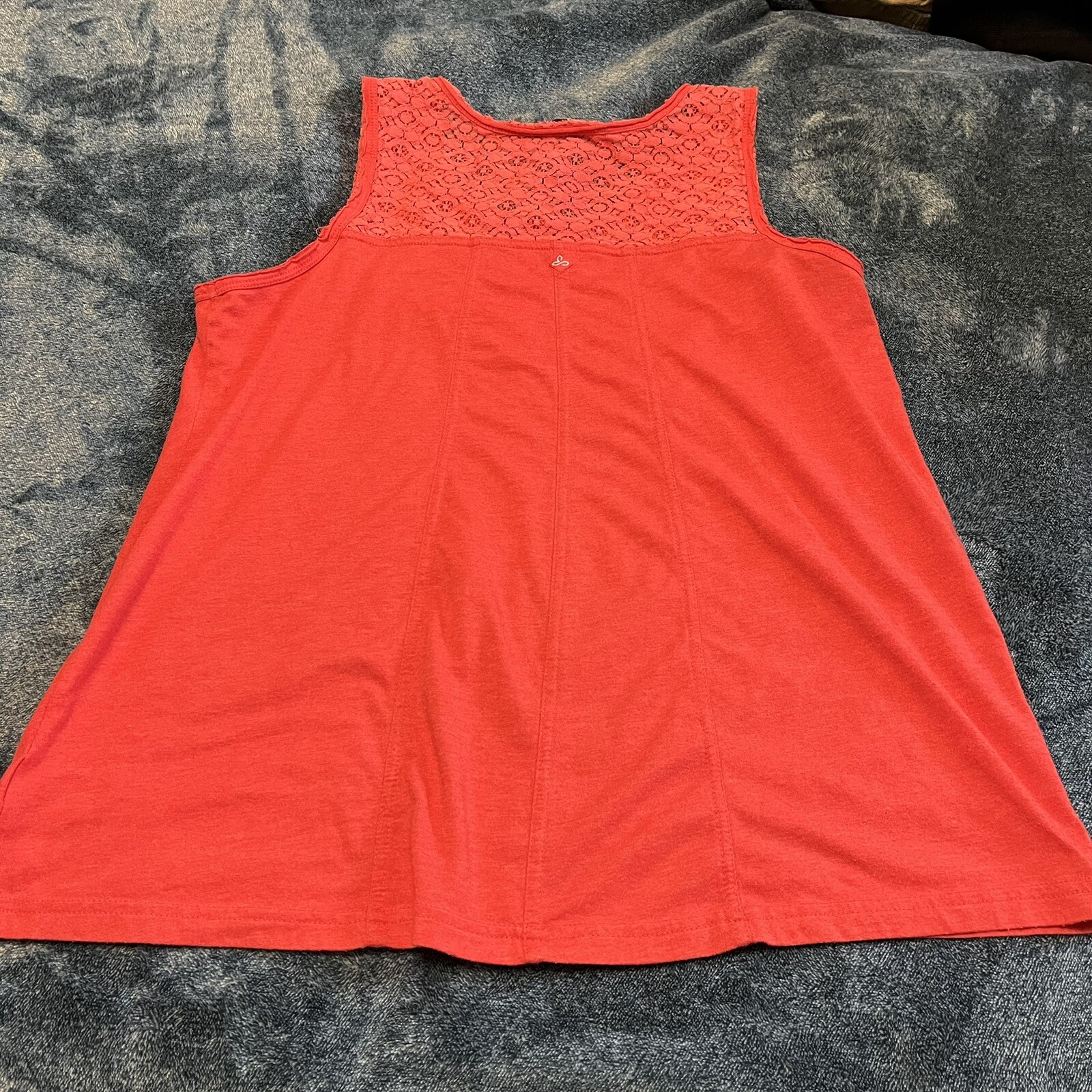 prAna Womens Large Tank Top Orange Knit Pullover Sleeveless Cotton Lace ...