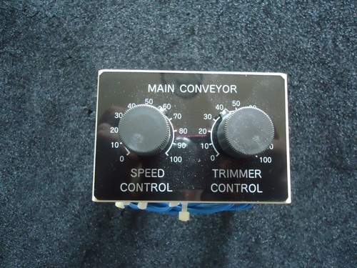Speed control for conveyer. "Main conveyor" " Speed control", "Trimmer ...