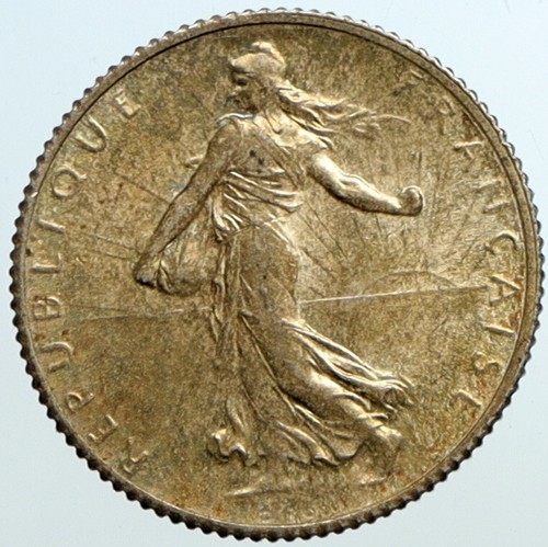 1918 FRANCE La Semeuse Sower Woman ANTIQUE Silver 1 Franc French Coin ...