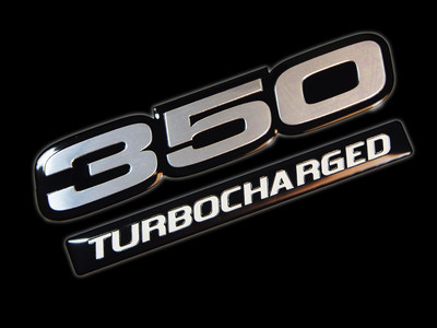 VMS 1 CHEVY 350 TURBOCHARGED ENGINE ALUMINUM EMBLEMS SILVER BLACK SBC ...