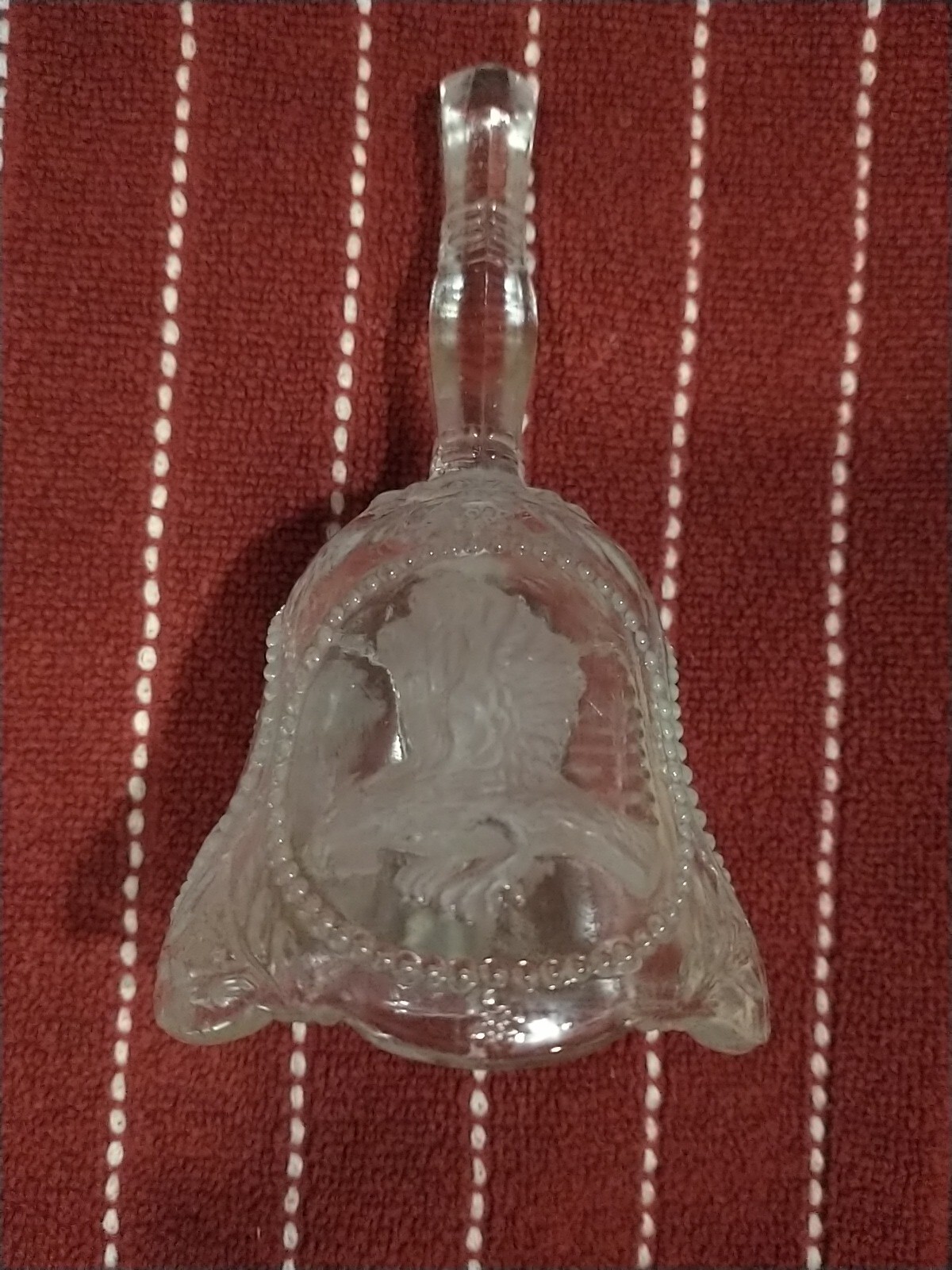 Vtg Emson 24% Lead Crystal Bell W frosted Eagles & Pledge Of Allegiance ...