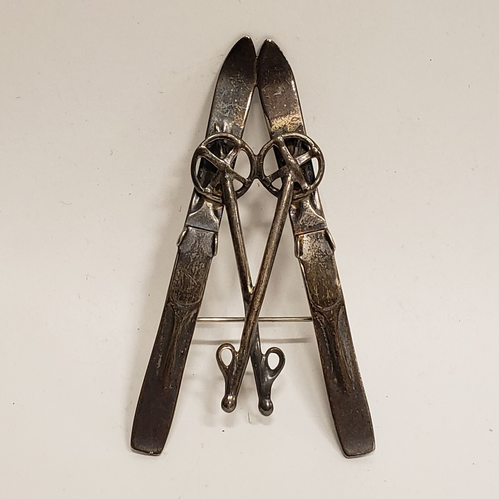 Vintage Sterling Silver Old School Skis and Ski Poles… - Gem