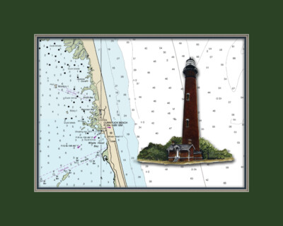 Currituck, NC Lighthouse and Nautical Chart High Quality Canvas Print ...