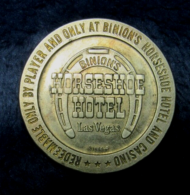 1966-F Binion's Horseshoe Casino Las Vegas $1 Brass Gaming Token Coin ...