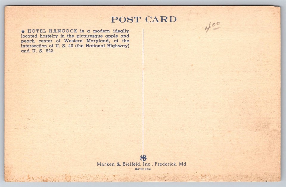 Postcard MD Hotel Hancock Hancock Maryland AX22 | eBay