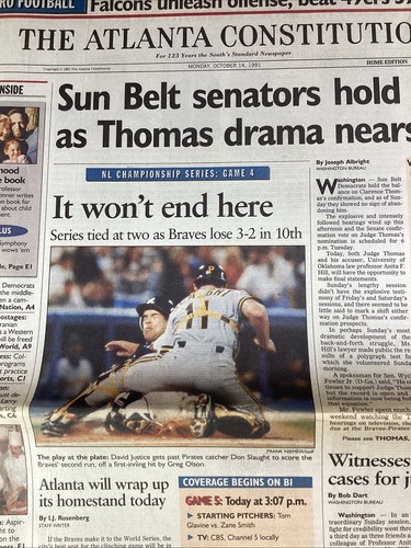 Atlanta Braves GA Newspaper 1991 David Justice Slaught Clarence Thomas ...