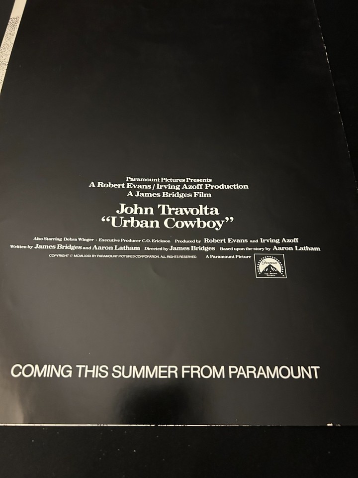 Original Pre release movie program Urban Cowboy - John Travolta | eBay UK
